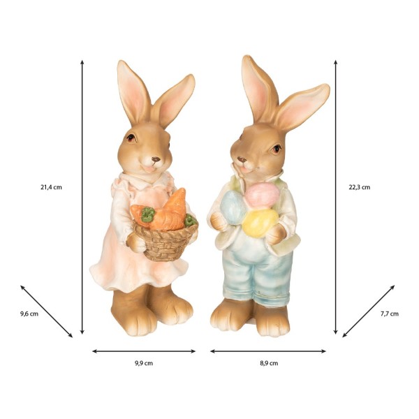 Deko-Figuren, Hasenpaar mit Möhren & Ostereiern 1, Mädchen: 21,4cm hoch, Junge: 22,3cm hoch, 2 ...