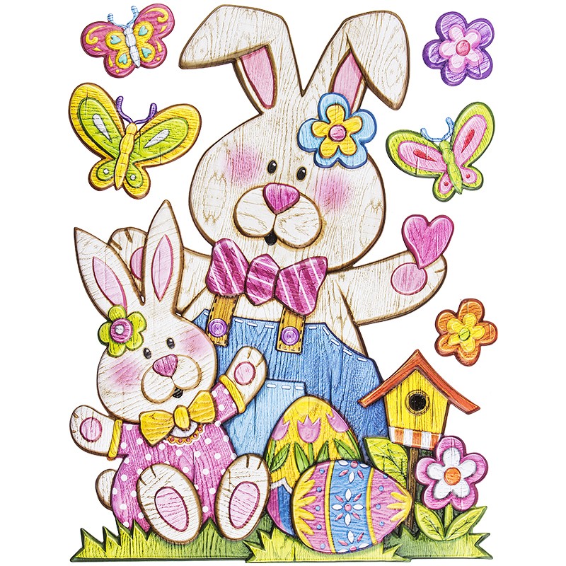 XL Relief-Sticker für die Wand, Osterhase mit Kind, 35cm x 27,5cm ...